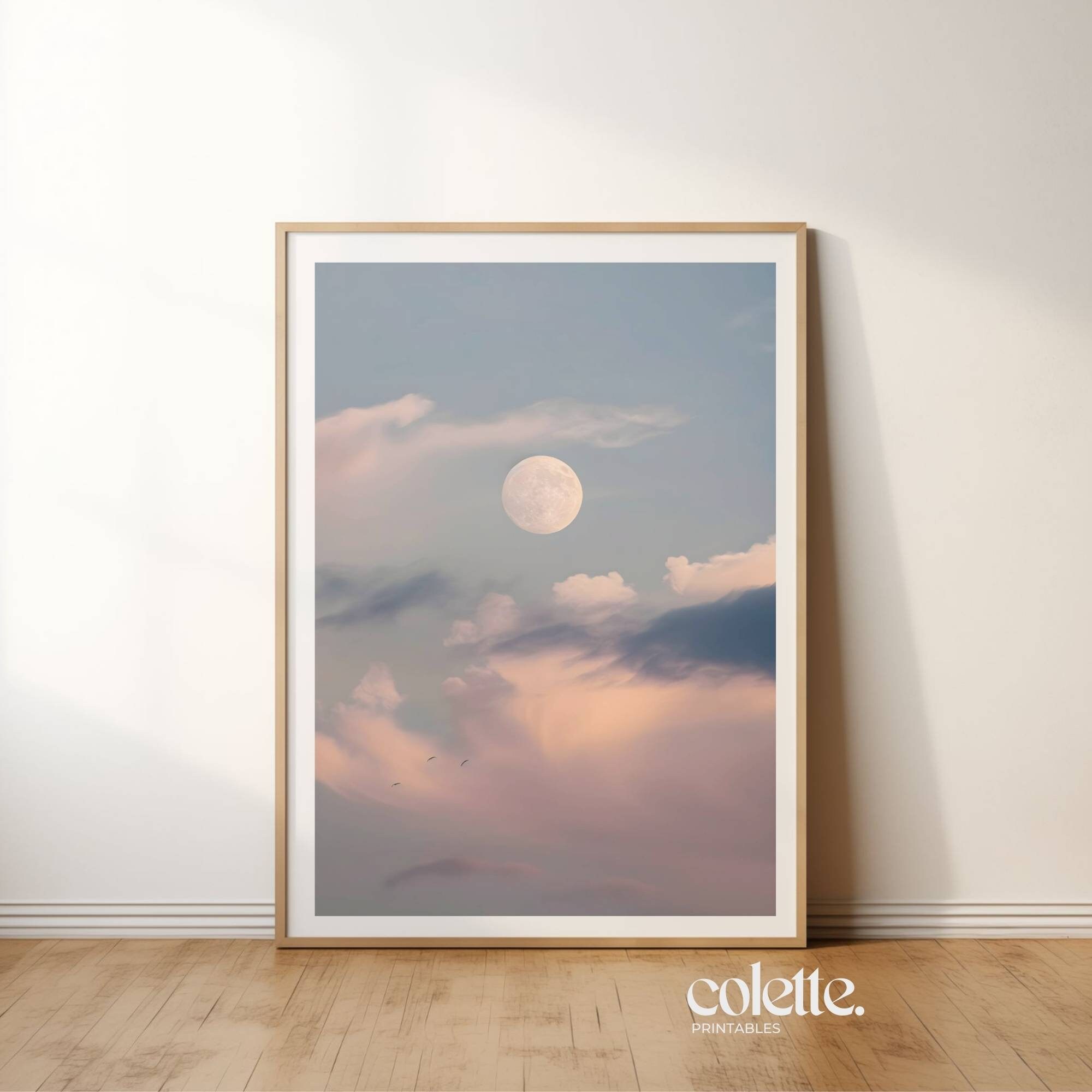 Pink Sunset Clouds Full Moon Poster Blue Sky and Pink Clouds Photo ...