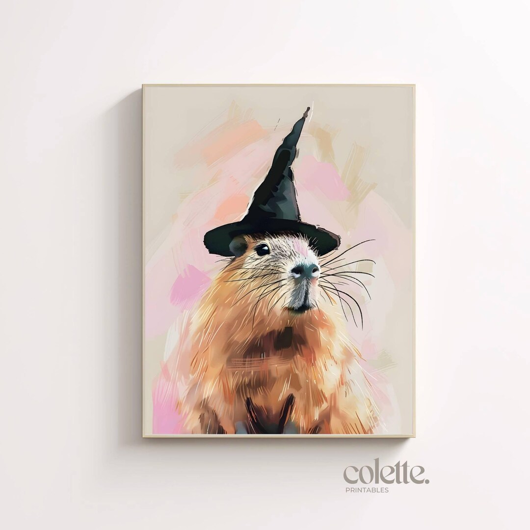 Capybara in Hat Poster Pastel Halloween Printable Wall Art Cute ...