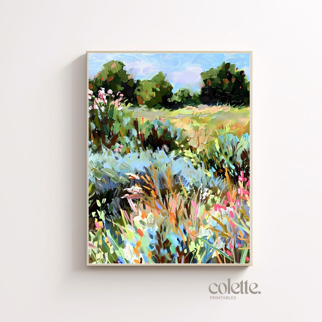 Wild Flower Meadow Painting Printable Spring Landscape Wall Art Spring ...