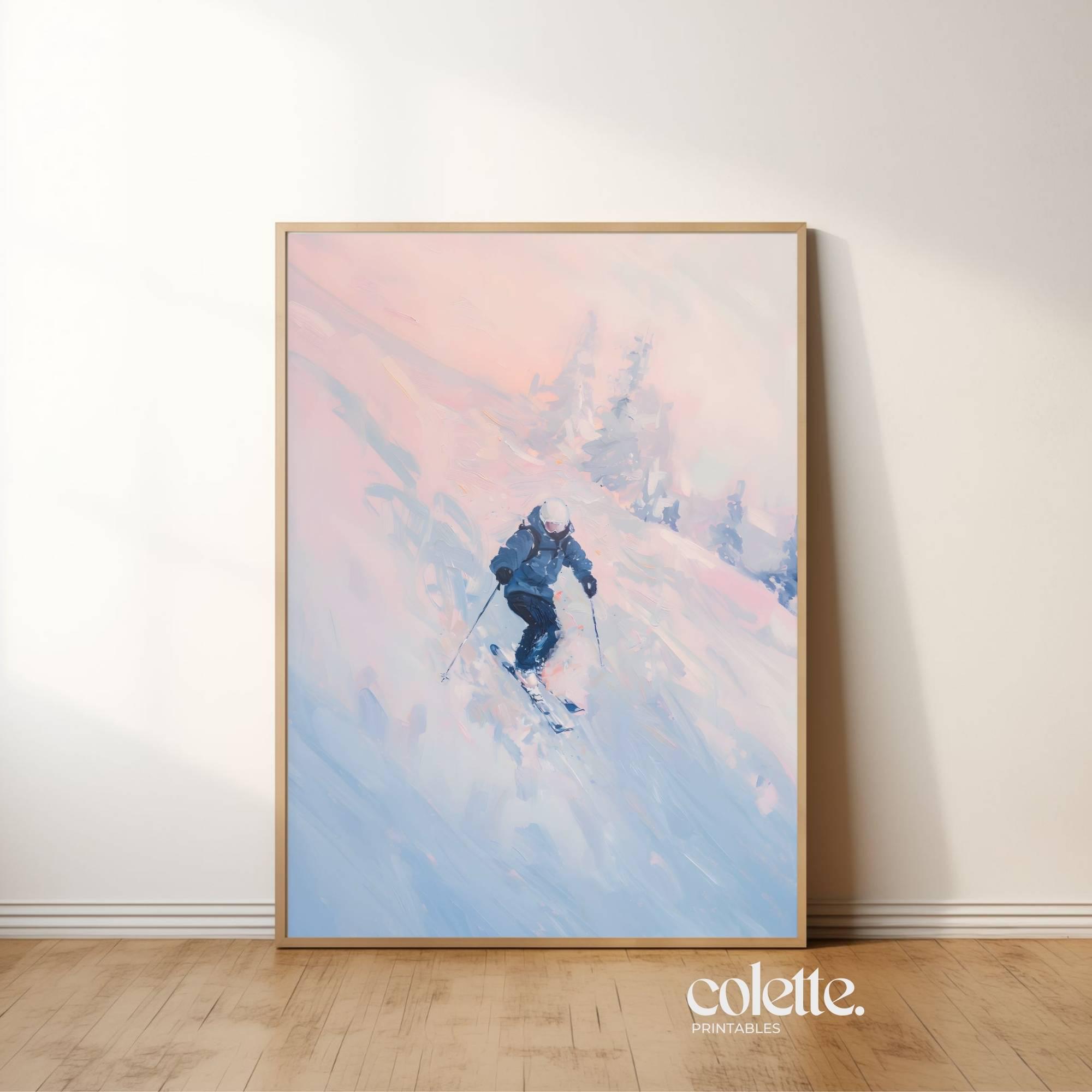 Skier Painting Printable Ski Poster Snow Ski Artwork Skier Gift Snow ...