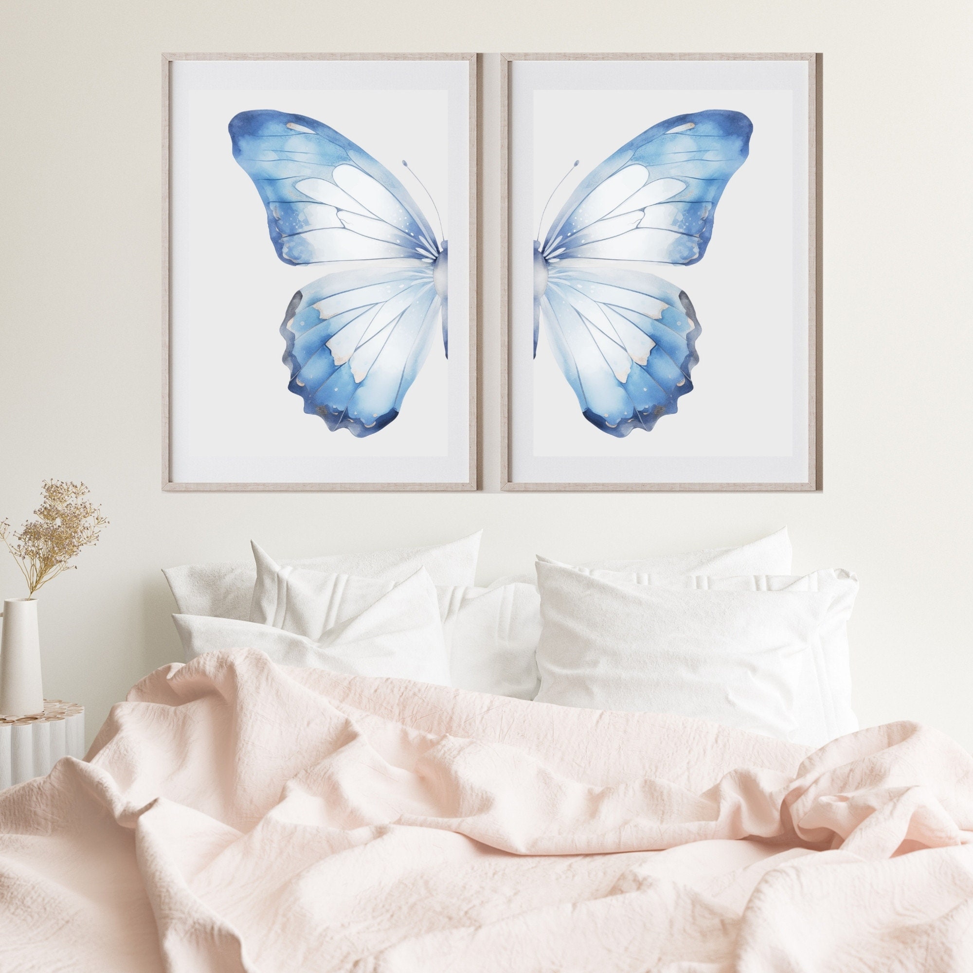 Blue Split Butterfly Wall Art , Set of Butterfly Wings Painting ...