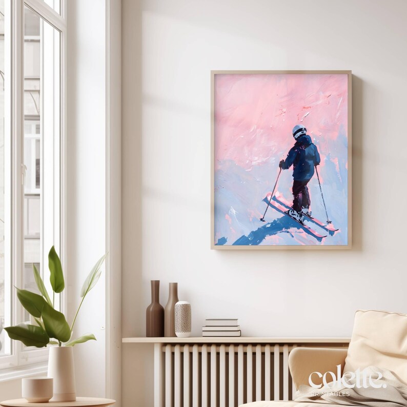 Skier Painting Printable Woman Skier Poster Snow Ski Artwork Skier Gift ...