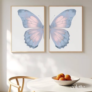 Blue Pink Split Butterfly Wall Art Set of 2 Butterfly Wings Painting ...