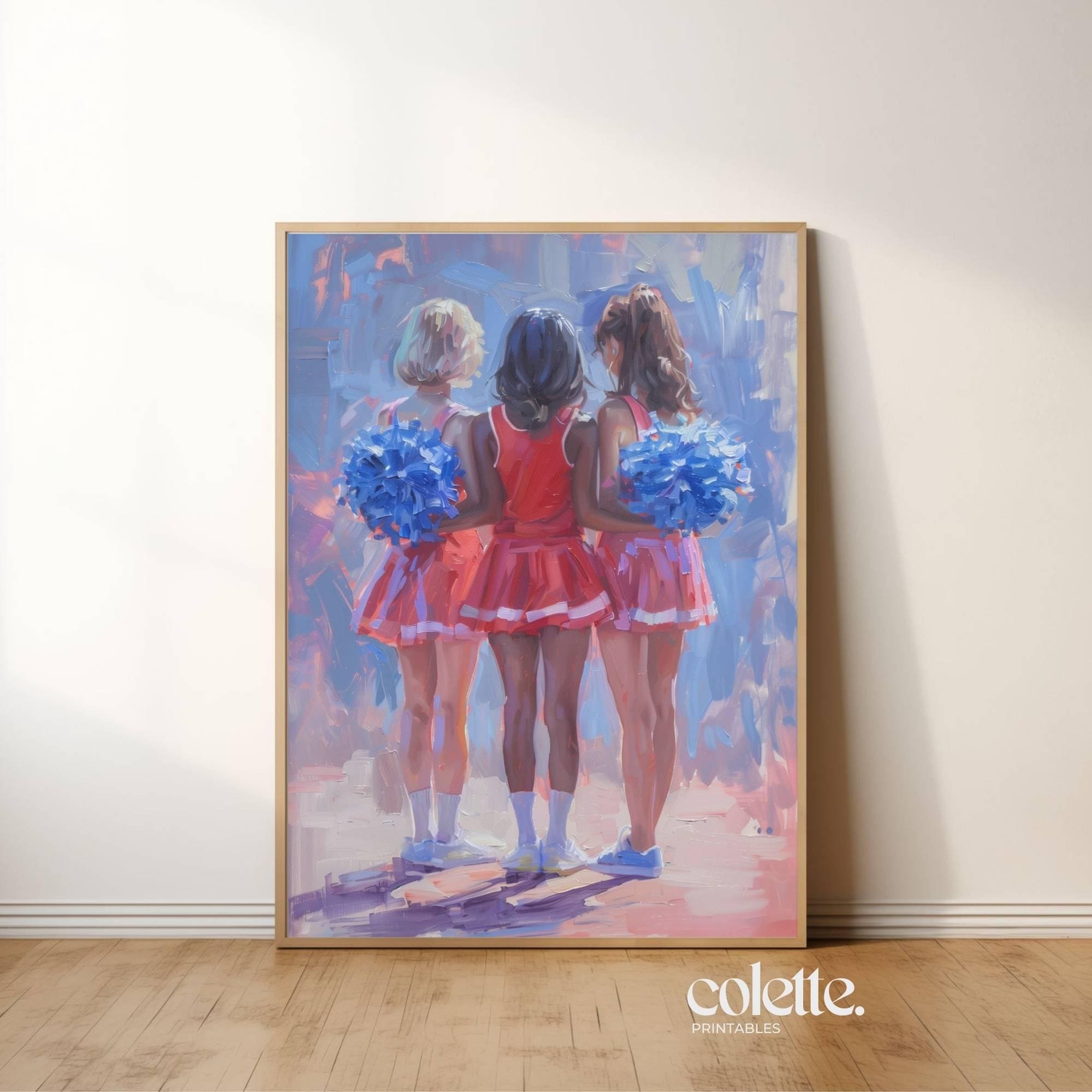 Red Cheerleaders Poster Printable Red Cheerleading Team Painting ...