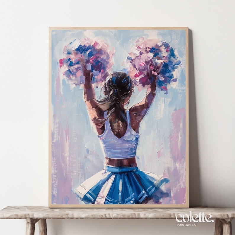 Black Cheerleader Poster Printable Blue Uniform Cheerleader Wall Art ...