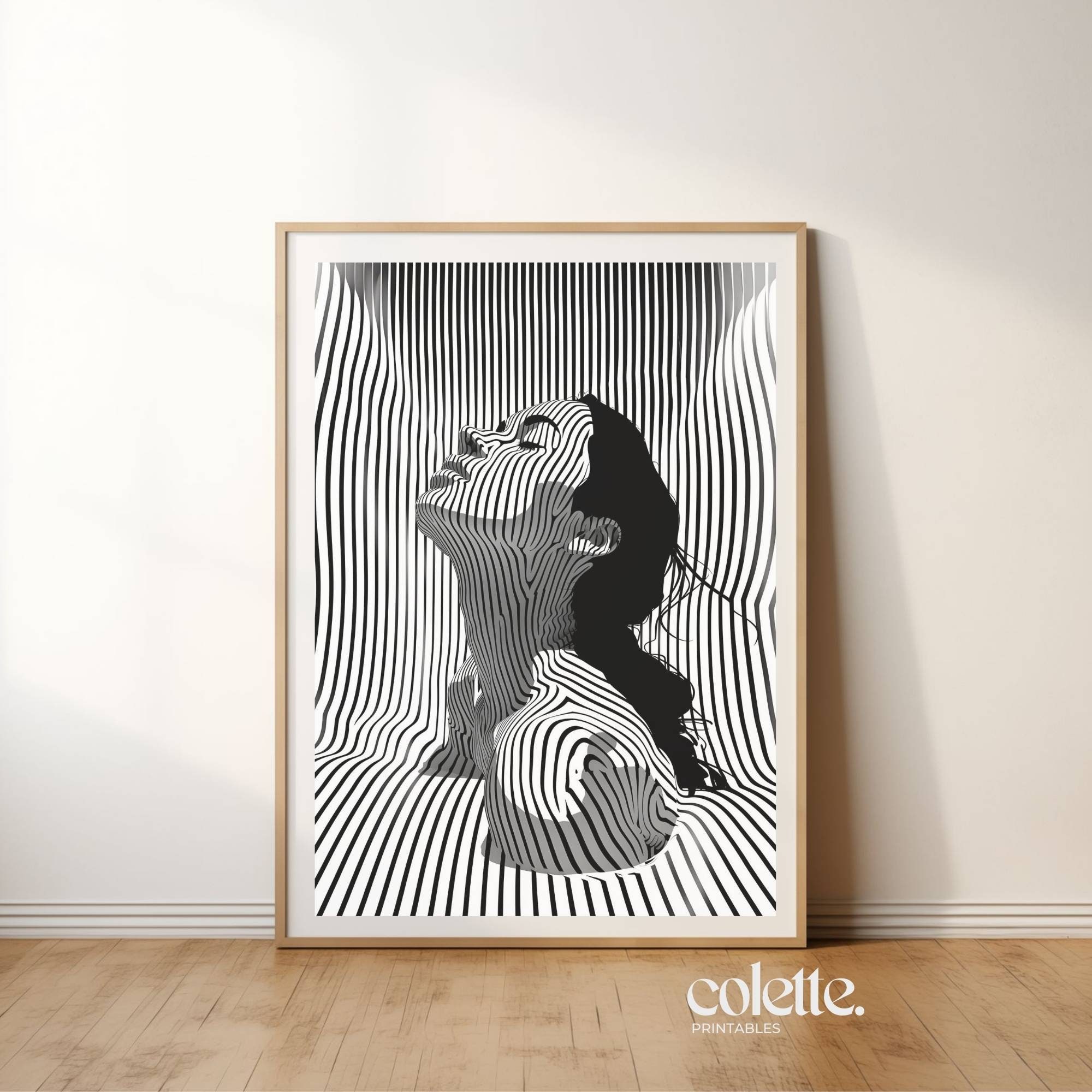 Woman Optical Illusion Poster Printable 3D Line Wall Art Black and White Visual Illusion Print ...