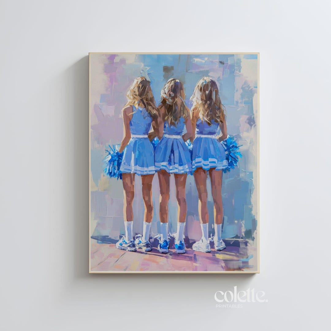 Blue Cheerleader Poster Printable Blue Cheerleading Team Painting ...