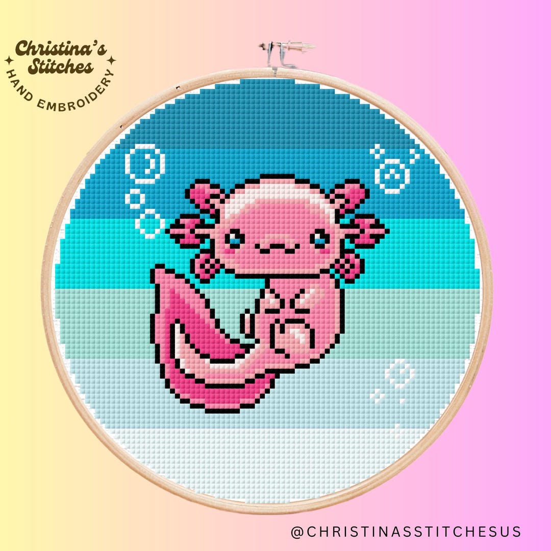 Pixel Axolotl Cross Stitch Pattern – Cute Kawaii Axolotl Embroidery PDF ...