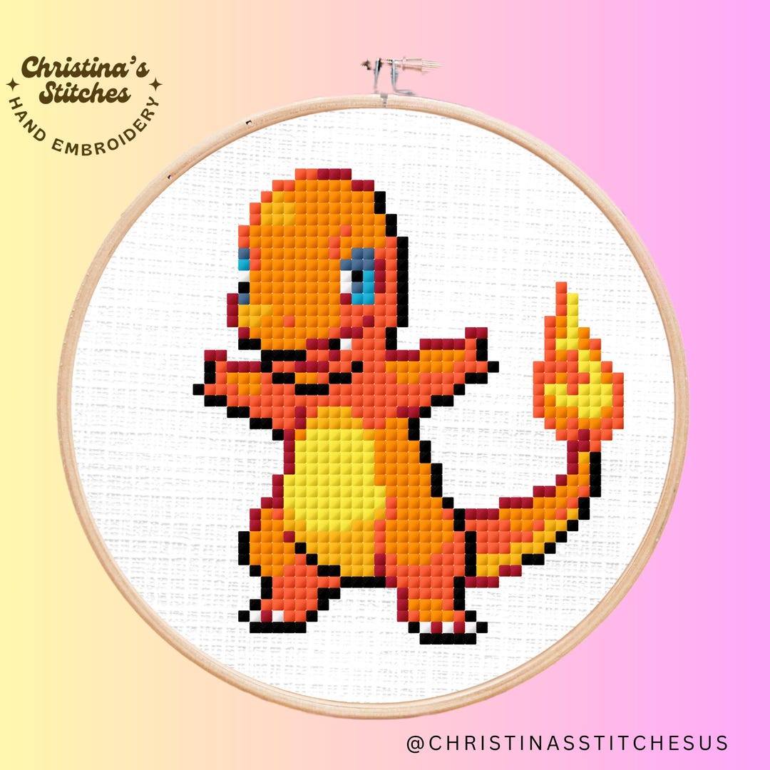 Pixel Charmander Cross Stitch Pattern | Hand Embroidery Pokemon Design ...