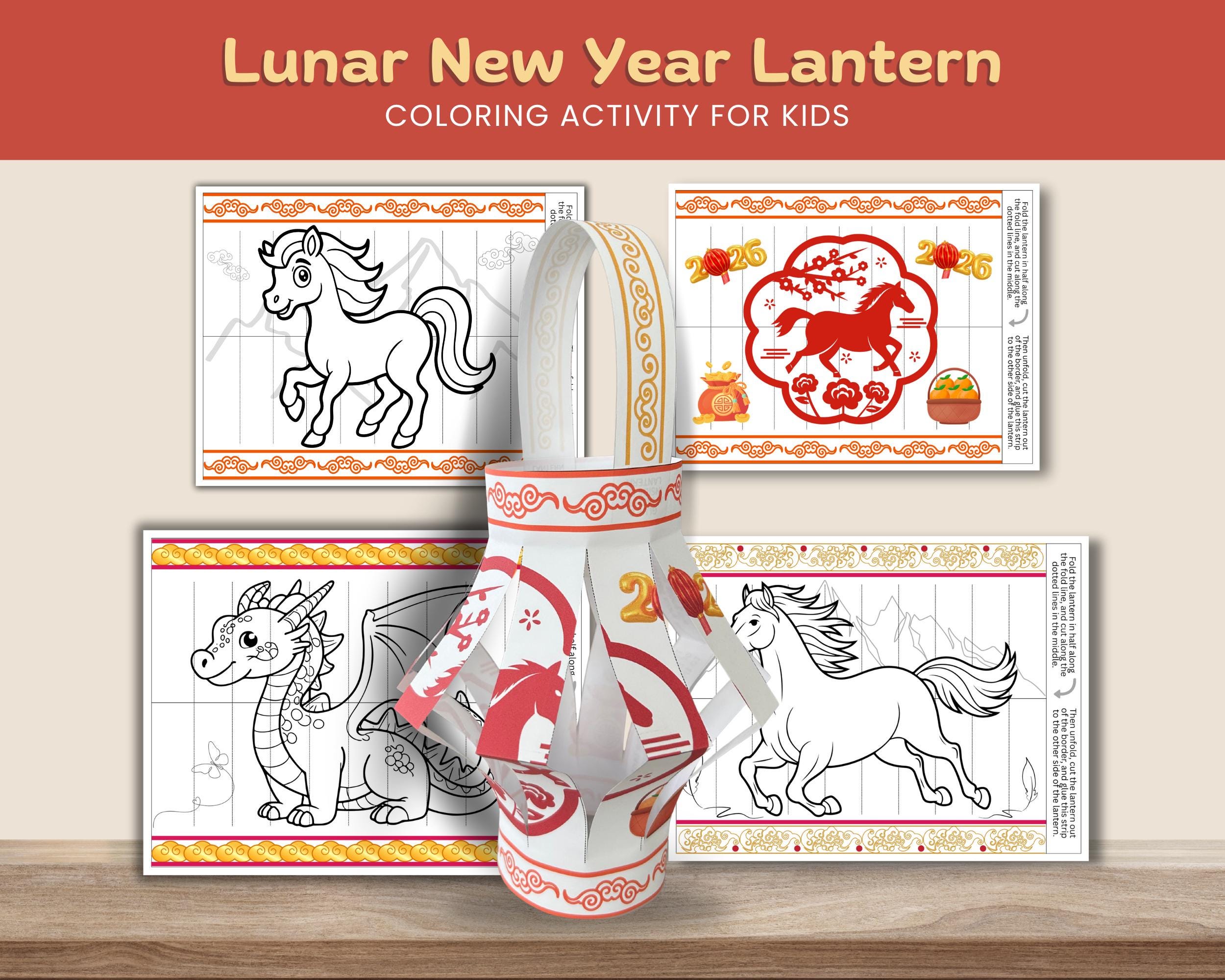 Lunar New Year Lantern Coloring Craft for Kids; Printable; Chinese New ...