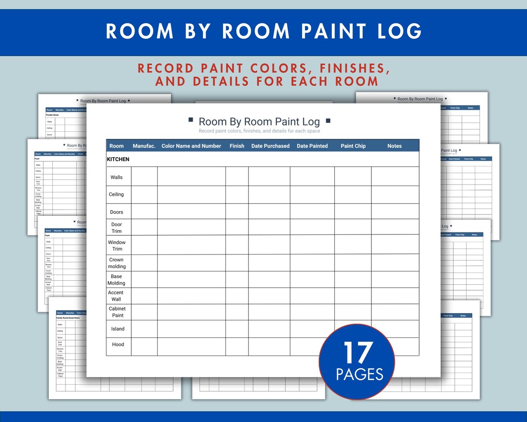 Room Paint Color Log: Home Renovation Tracker (PDF Pattern);realtor ...