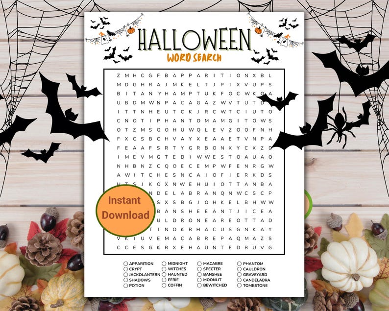 Printable Halloween Word Search Game|halloween Party | 20x20 Puzzle ...