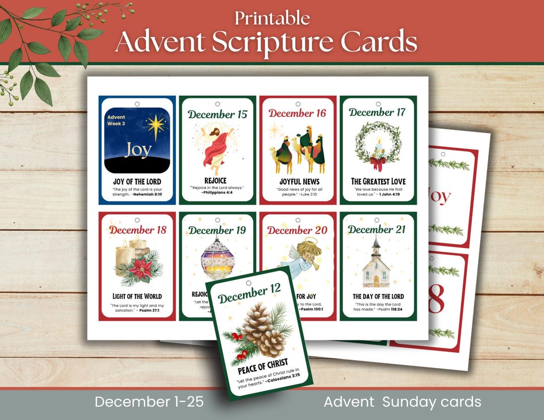 Christmas Advent Scripture Cards Printable, Advent Calendar for ...