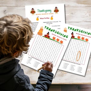 Thanksgiving Word Search Game: Fun Family Activity (printable); for ...