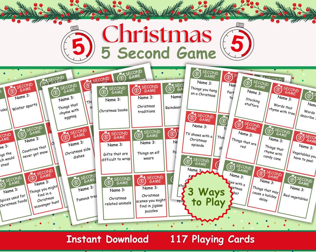 Christmas 5 Second Game, Christmas Party Game Printable, Family Fun ...