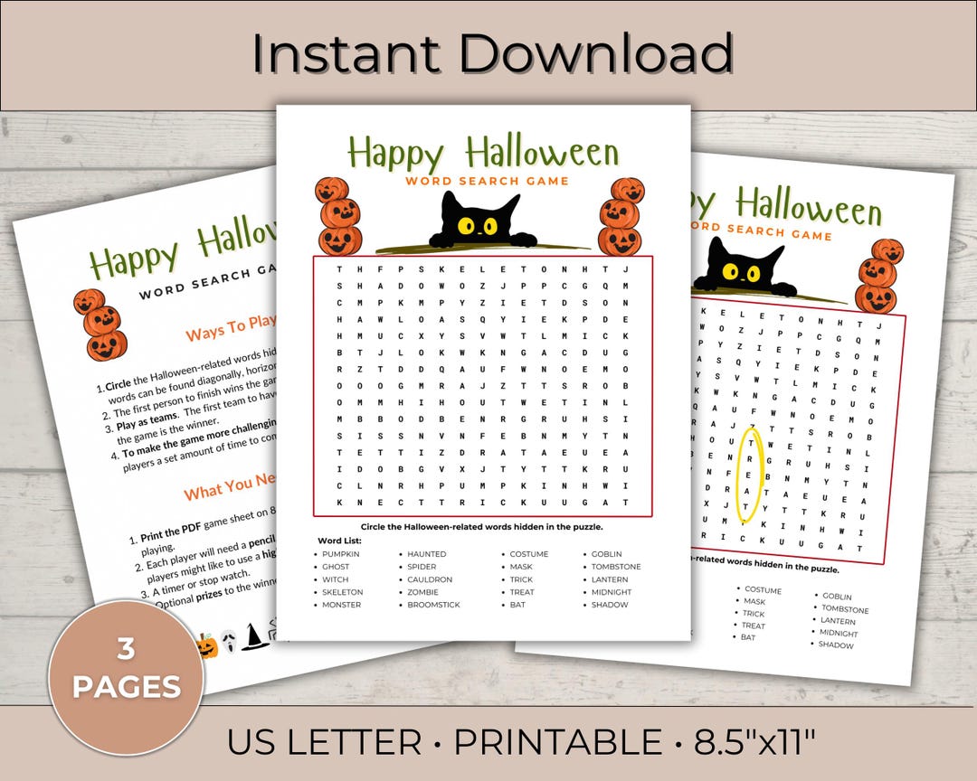 Halloween Word Search Game; Printable; for Kids of All Ages; Instant ...