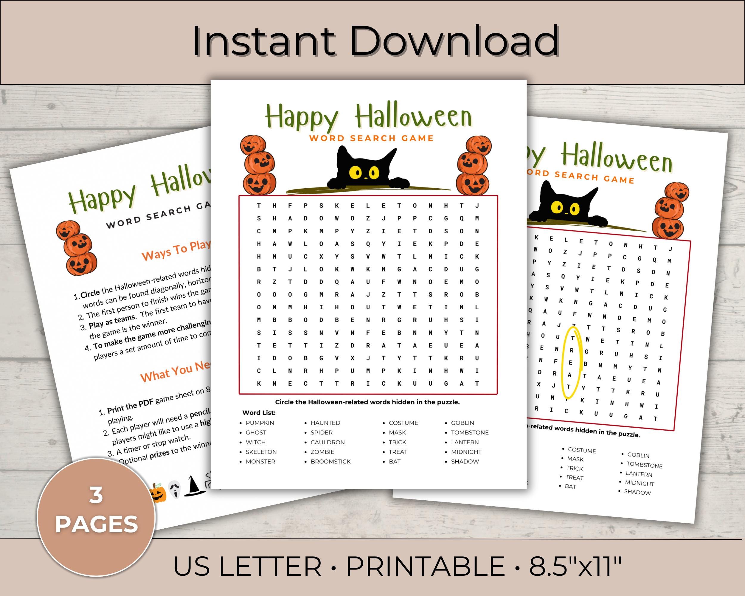 Halloween Word Search Game; Printable; for Kids of All Ages; Instant ...
