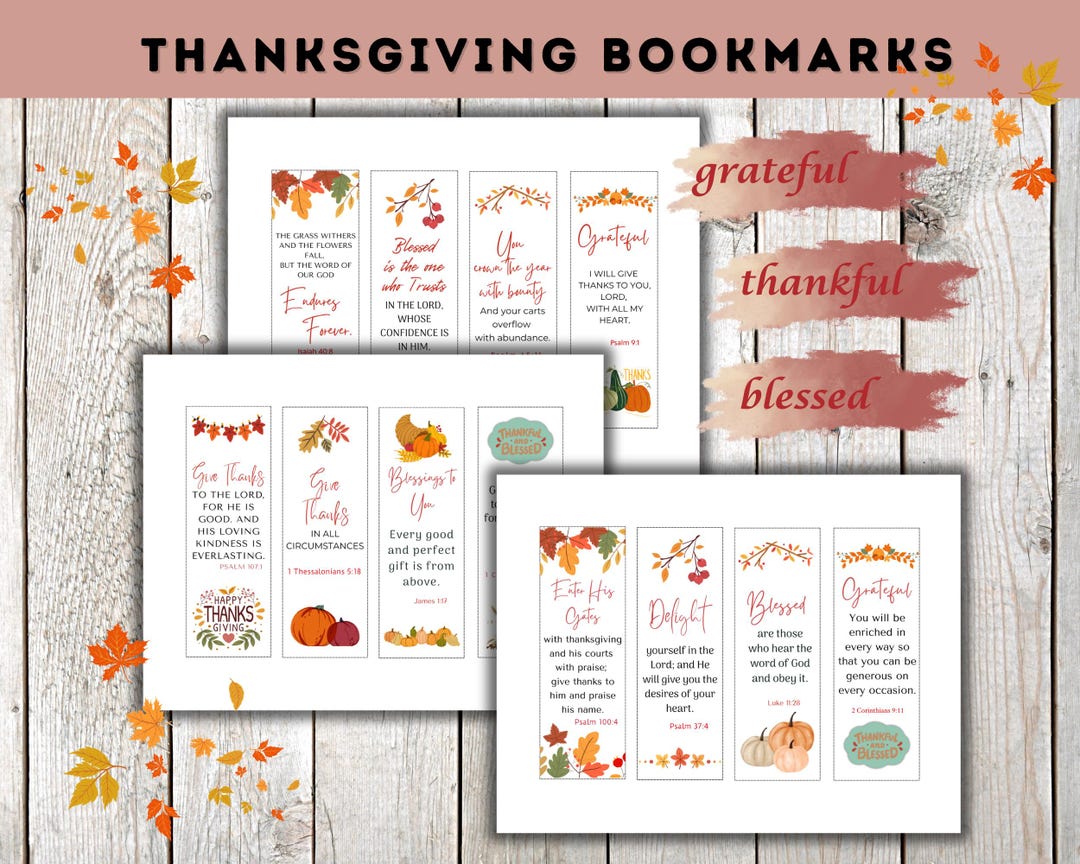 Thanksgiving Blessings Bookmarks, Printable Bible Verses, Fall Coloring ...