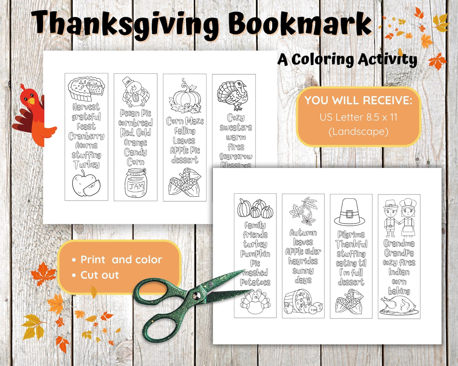 Thanksgiving Bible Verse Bookmarks, Printable Fall Coloring Activity ...