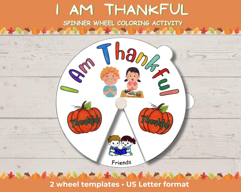 I Am Thankful Spinner Wheel Coloring Craft for Kids (digital Download ...