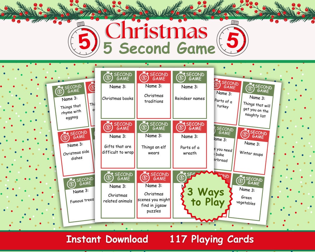 Christmas 5 Second Game: Printable Family Party Activity (PDF ...