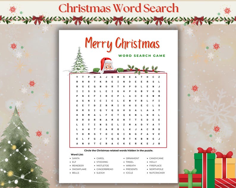 Christmas Word Search Game: Printable Holiday Activity (PDF Pattern) - Etsy