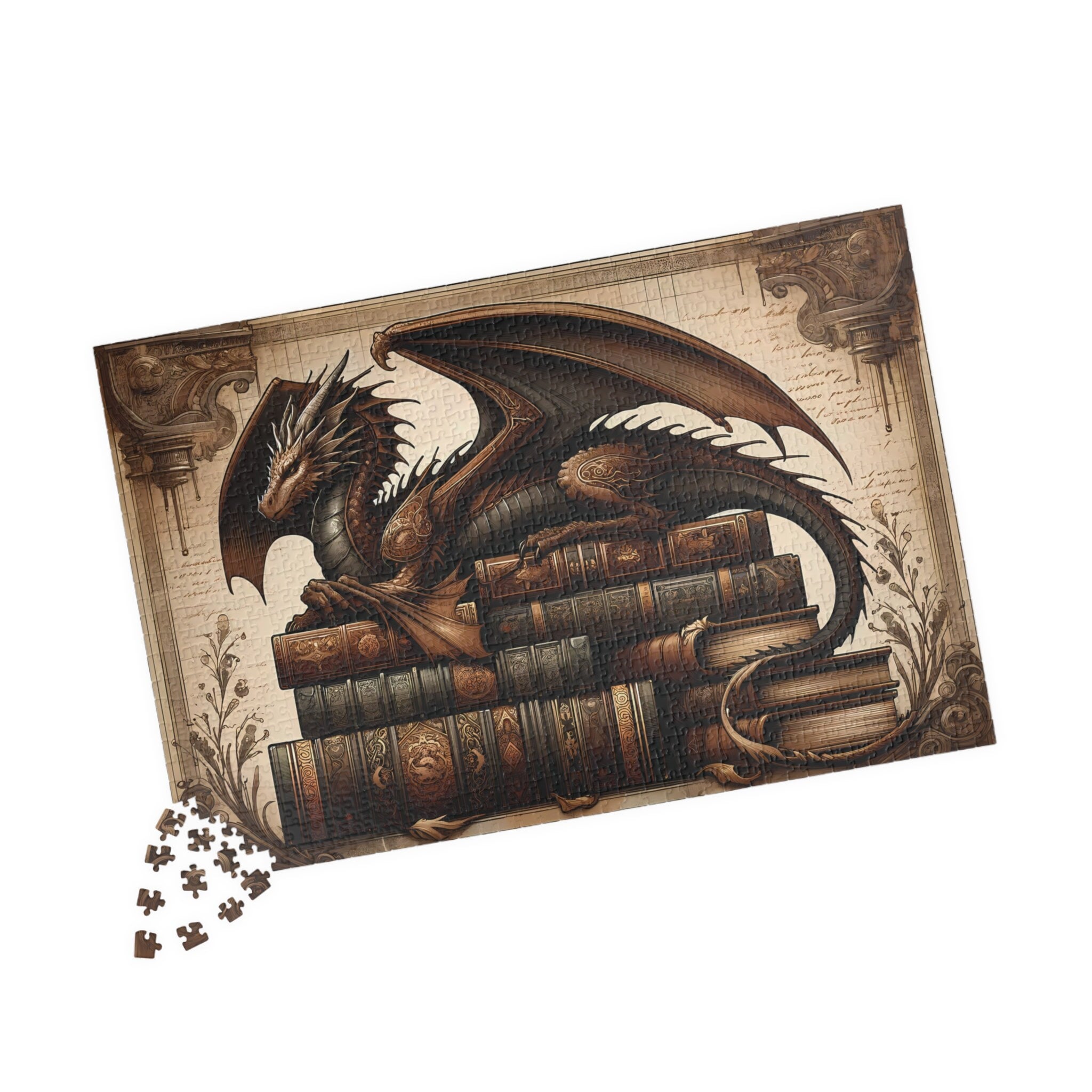 Fantasy Book Puzzle, Dragon and Book Puzzle, 1000 Piece Puzzle, Bookish ...