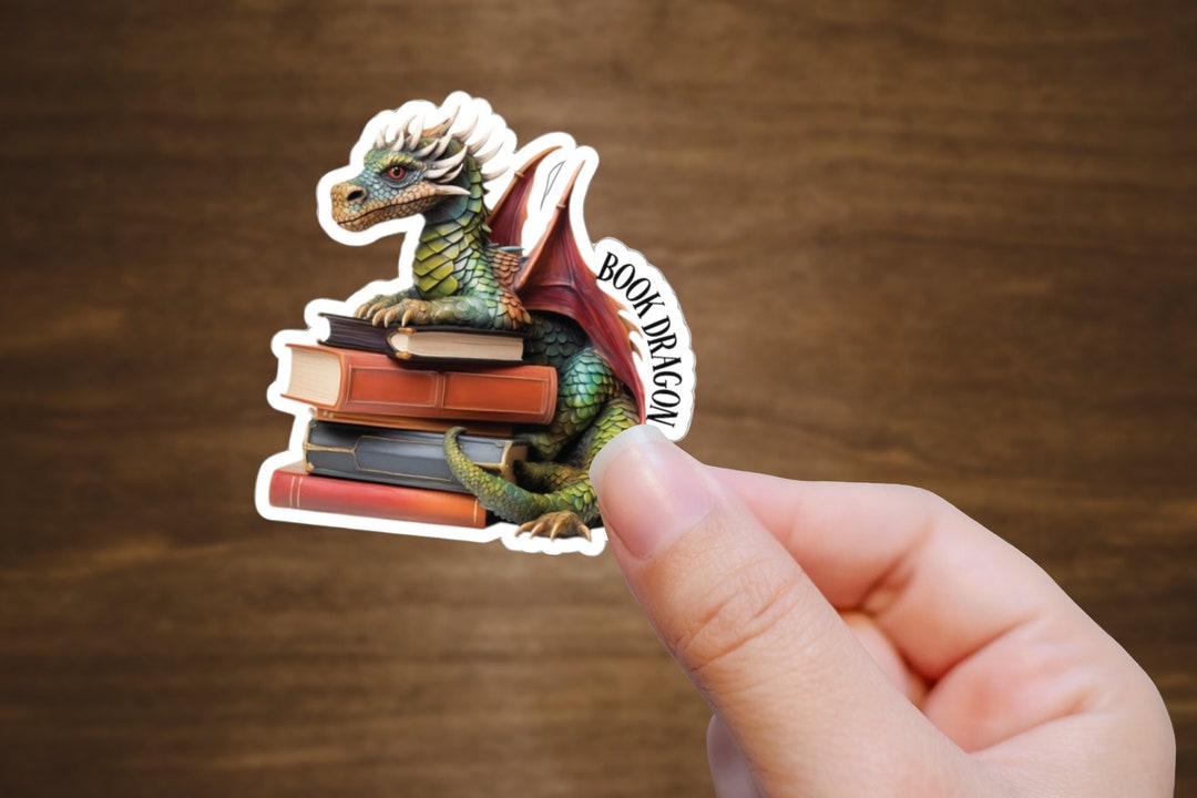 Book Dragon Sticker, Bookish Kiss-cut Stickers, Dragon on a Stack of ...