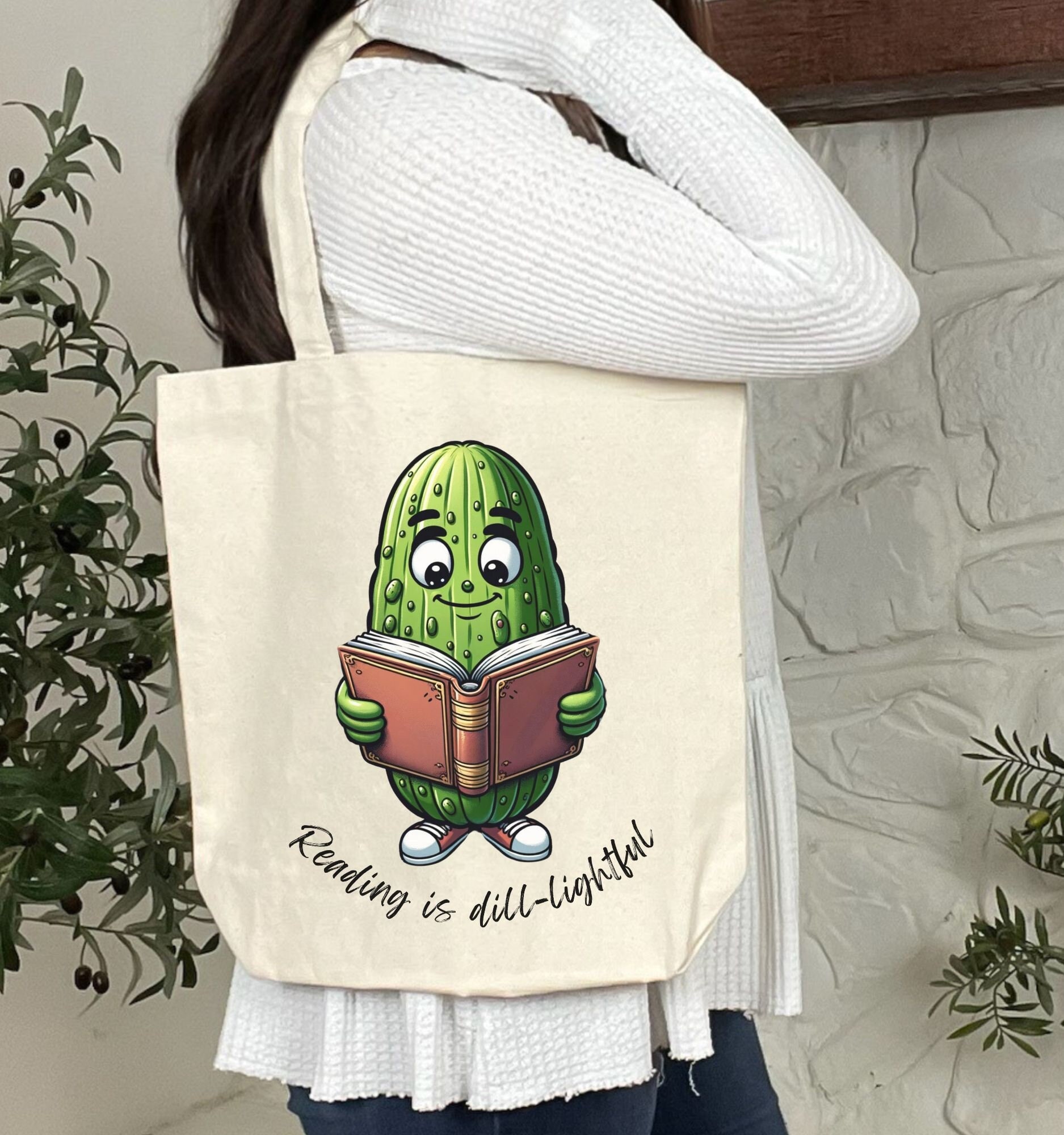 Pickle Tote Bag, Reading is Dill-lightful Bag, Funny Pickle Tote Bag, Large Bookish Library Tote ...