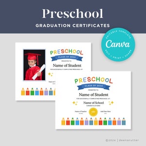 Preschool Graduation Certificate Template | Editable Graduation Diploma ...