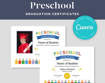 EDITABLE Preschool Diploma With Photo, Rainbow Personalized ...