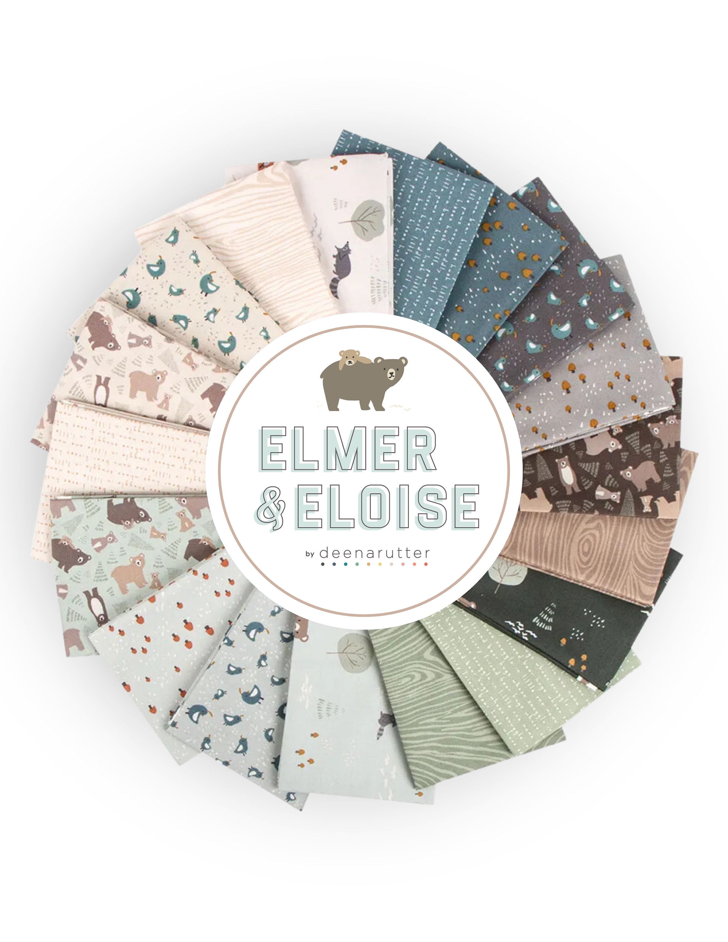 FAT QUARTER BUNDLE Elmer and Eloise 6 Curated Fabrics Pine Colorway ...