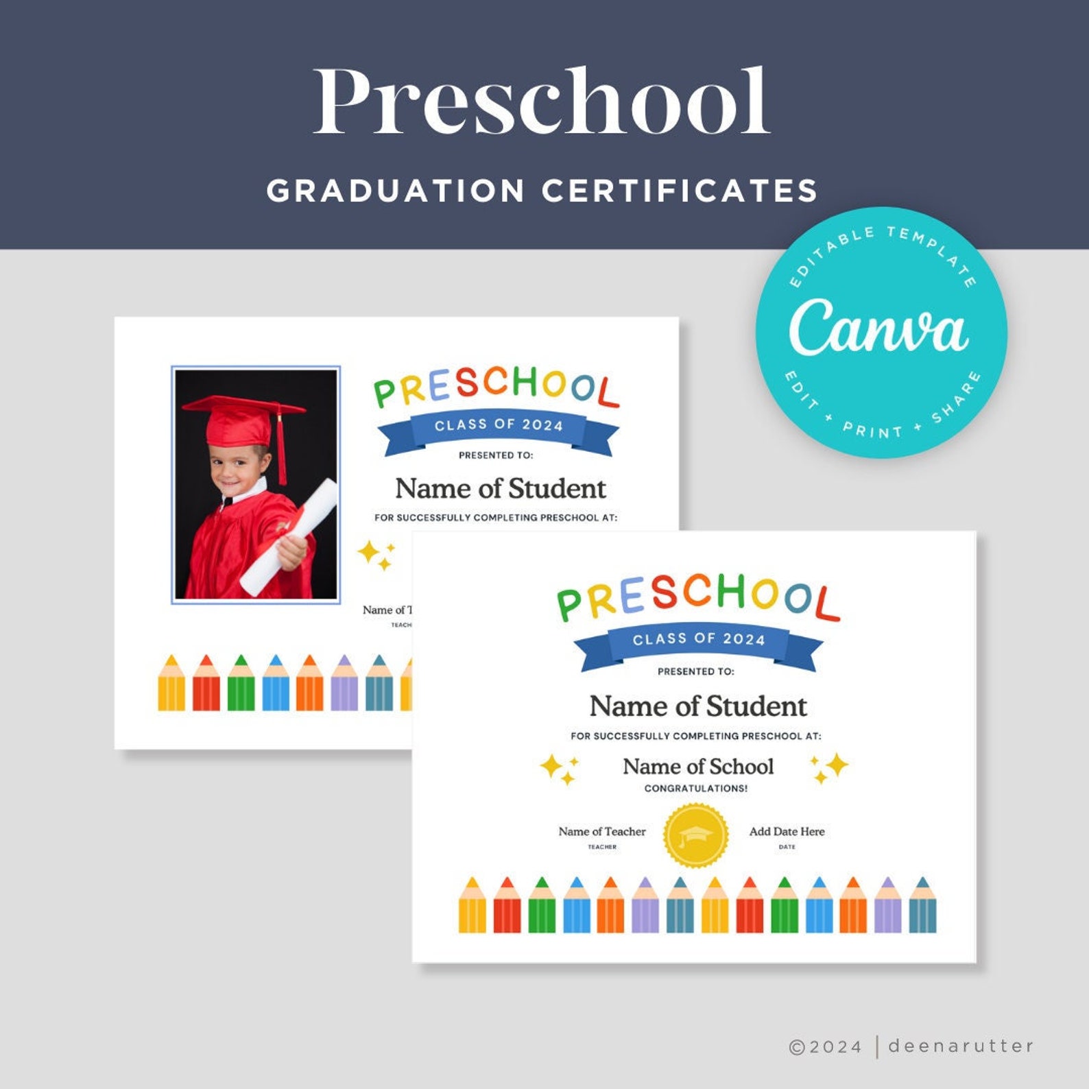Preschool Graduation Certificate Template | Editable Graduation Diploma ...