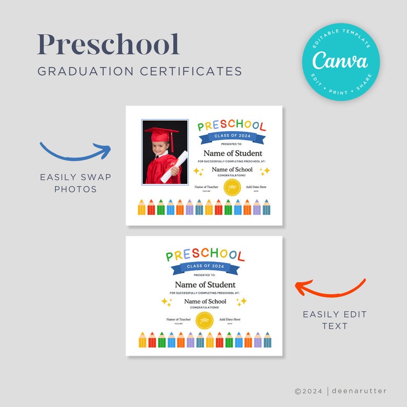 Preschool Graduation Certificate Template | Editable Graduation Diploma ...