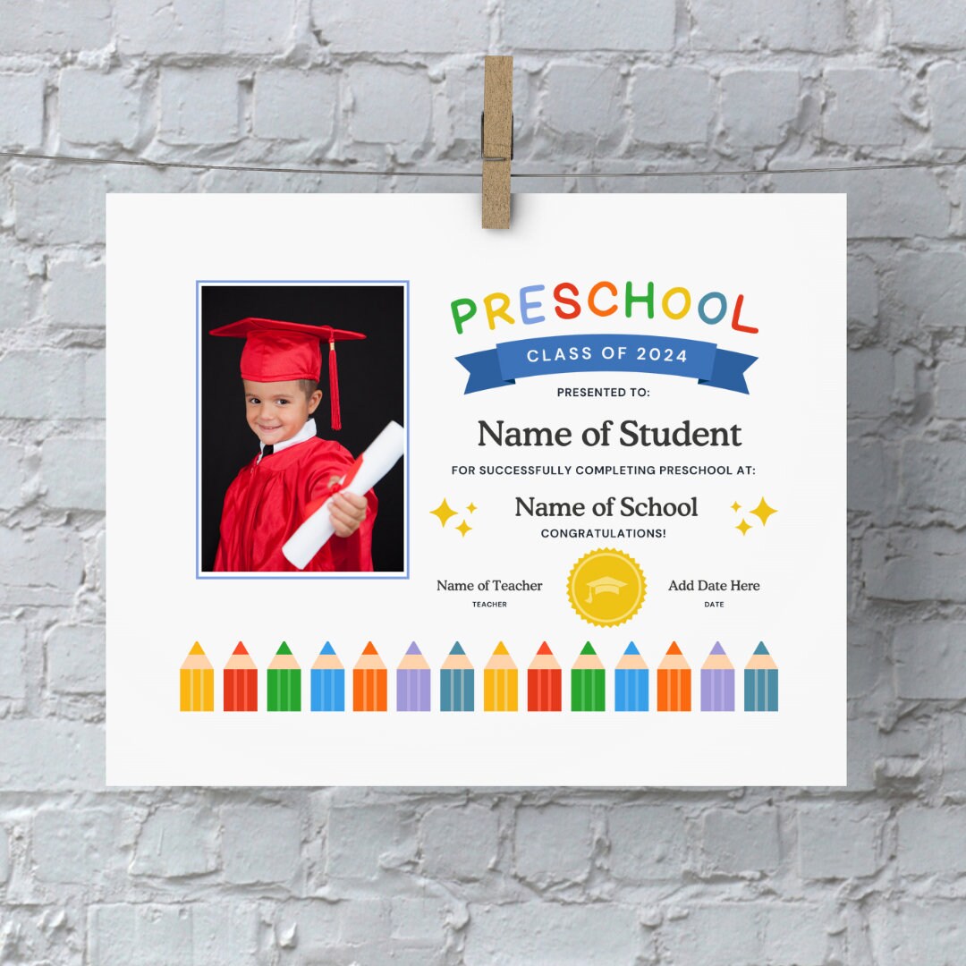 Preschool Graduation Certificate Template | Editable Graduation Diploma ...