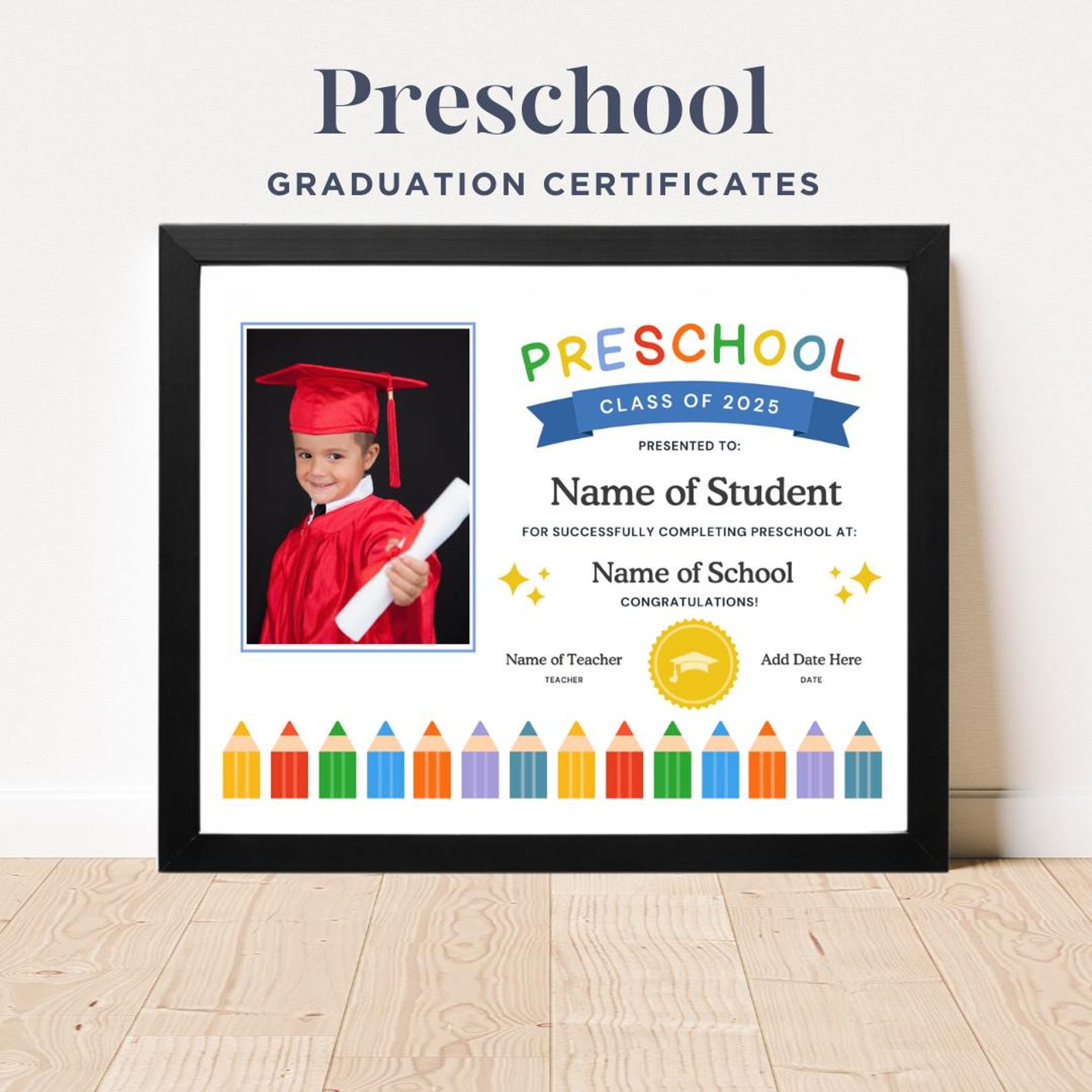 Preschool Graduation Certificate Template | Editable Graduation Diploma ...