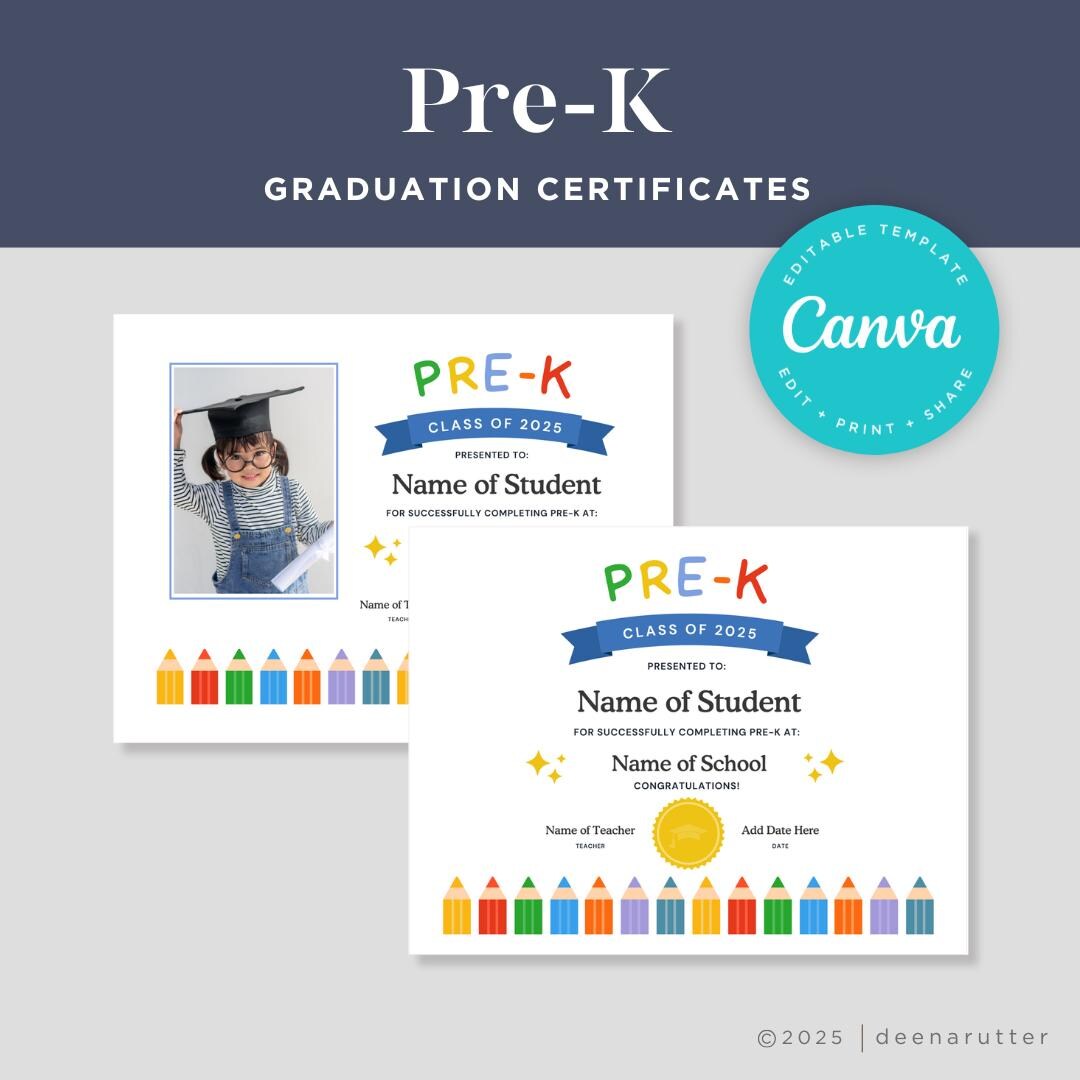 Pre-k Graduation Certificate Template | Editable Graduation Diploma - Etsy