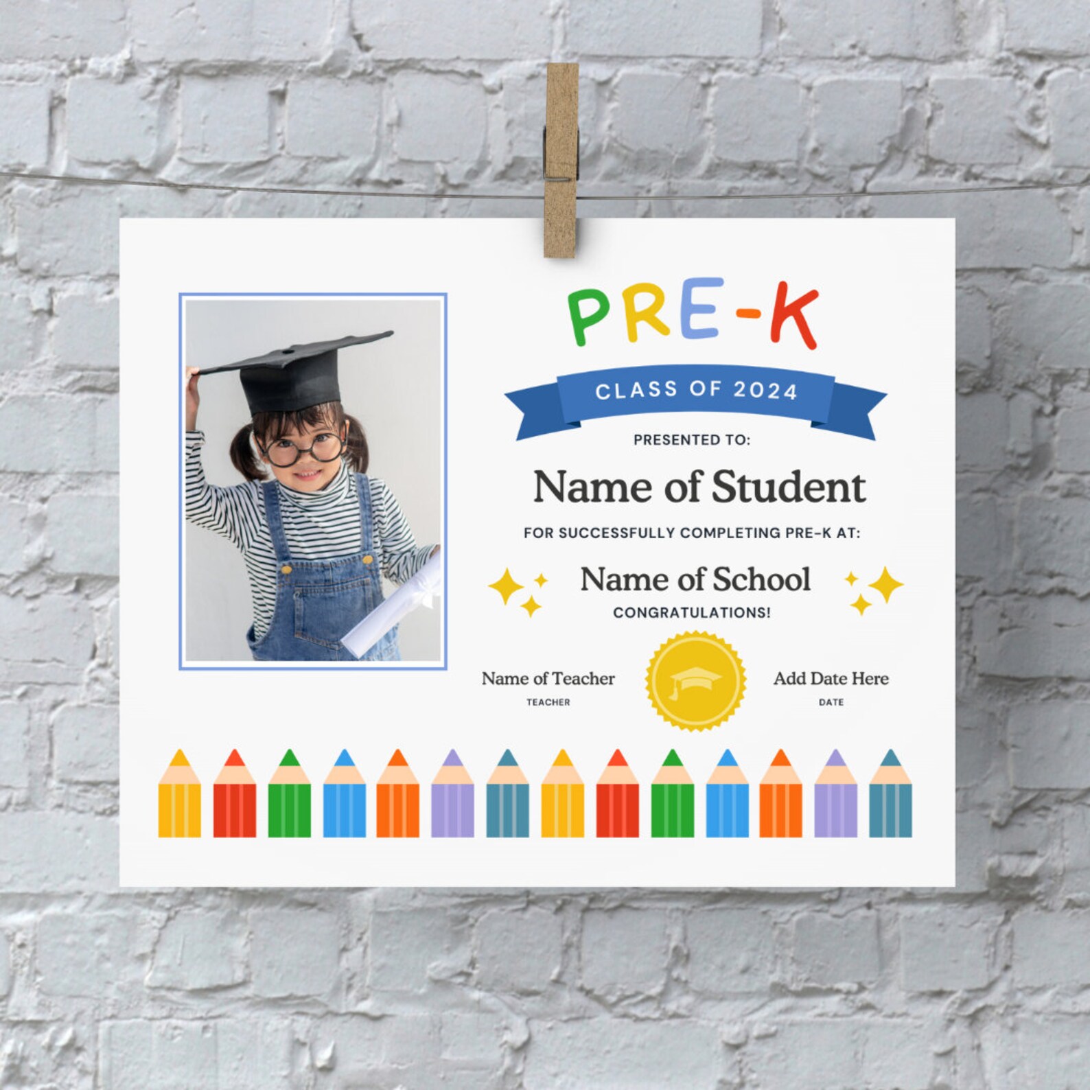 Pre-k Graduation Certificate Template | Editable Graduation Diploma - Etsy