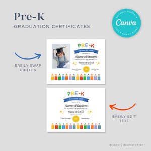 Pre-k Graduation Certificate Template | Editable Graduation Diploma - Etsy