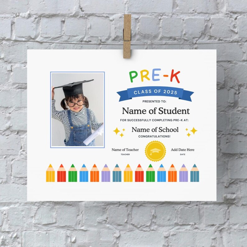 Pre-k Graduation Certificate Template | Editable Graduation Diploma - Etsy