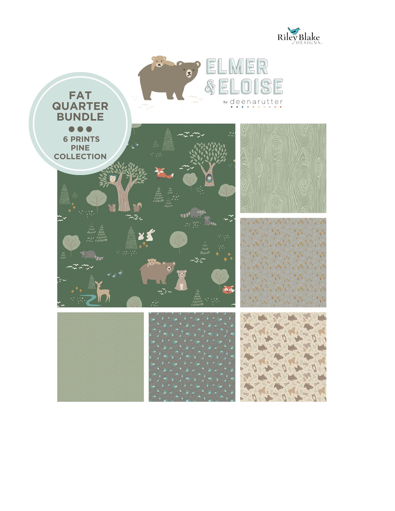 FAT QUARTER BUNDLE Elmer and Eloise 6 Curated Fabrics Pine Colorway ...