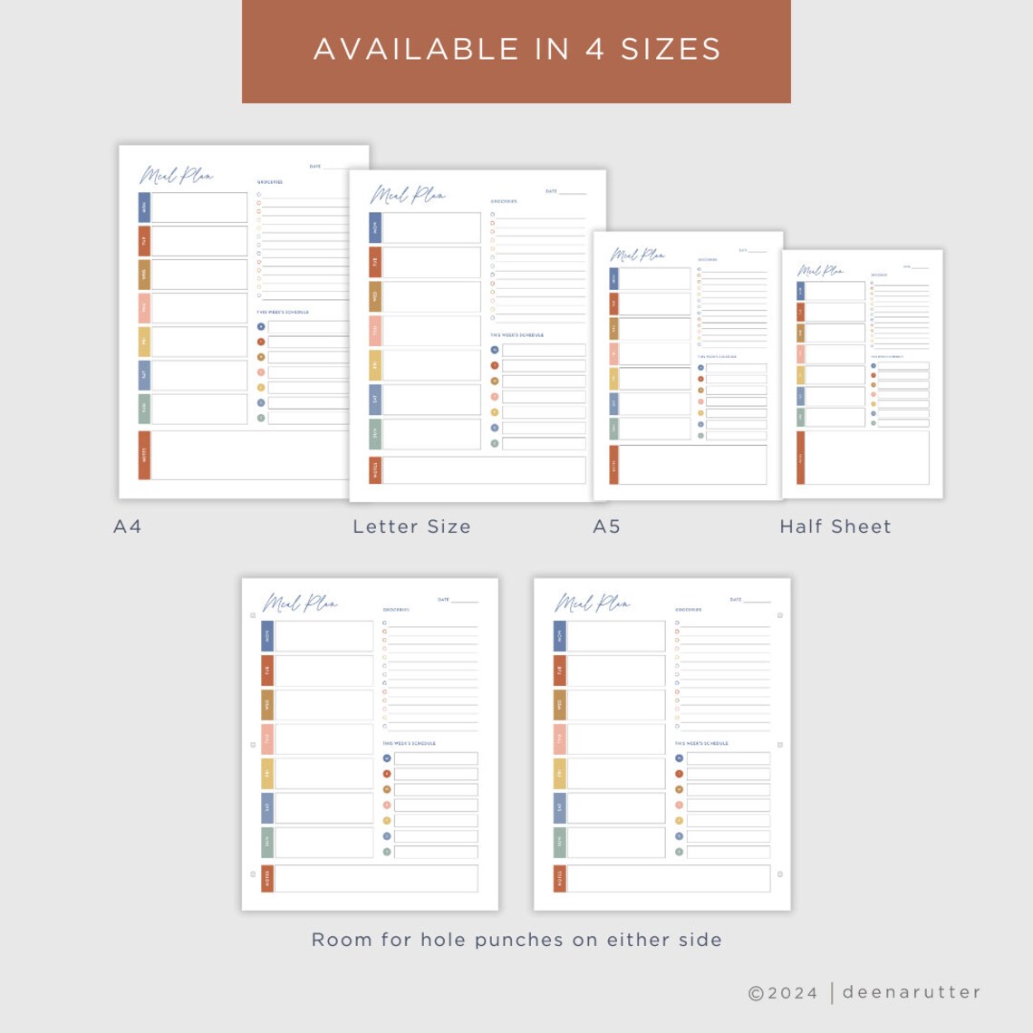 Digital or Printable Weekly Meal Planner Color L 7 Day Menu Plan L ...