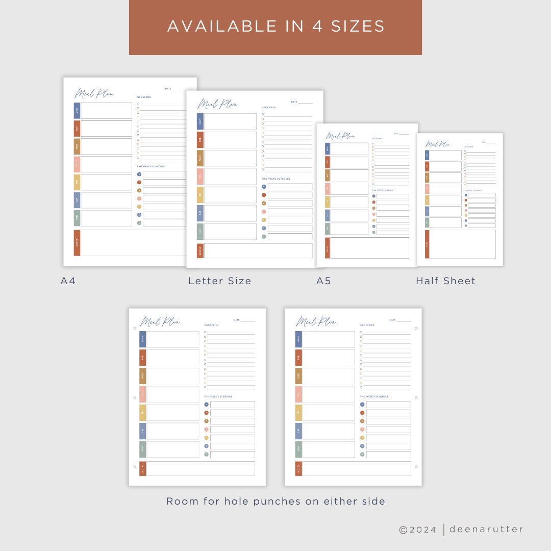 Digital or Printable Weekly Meal Planner Color L 7 Day Menu Plan L ...