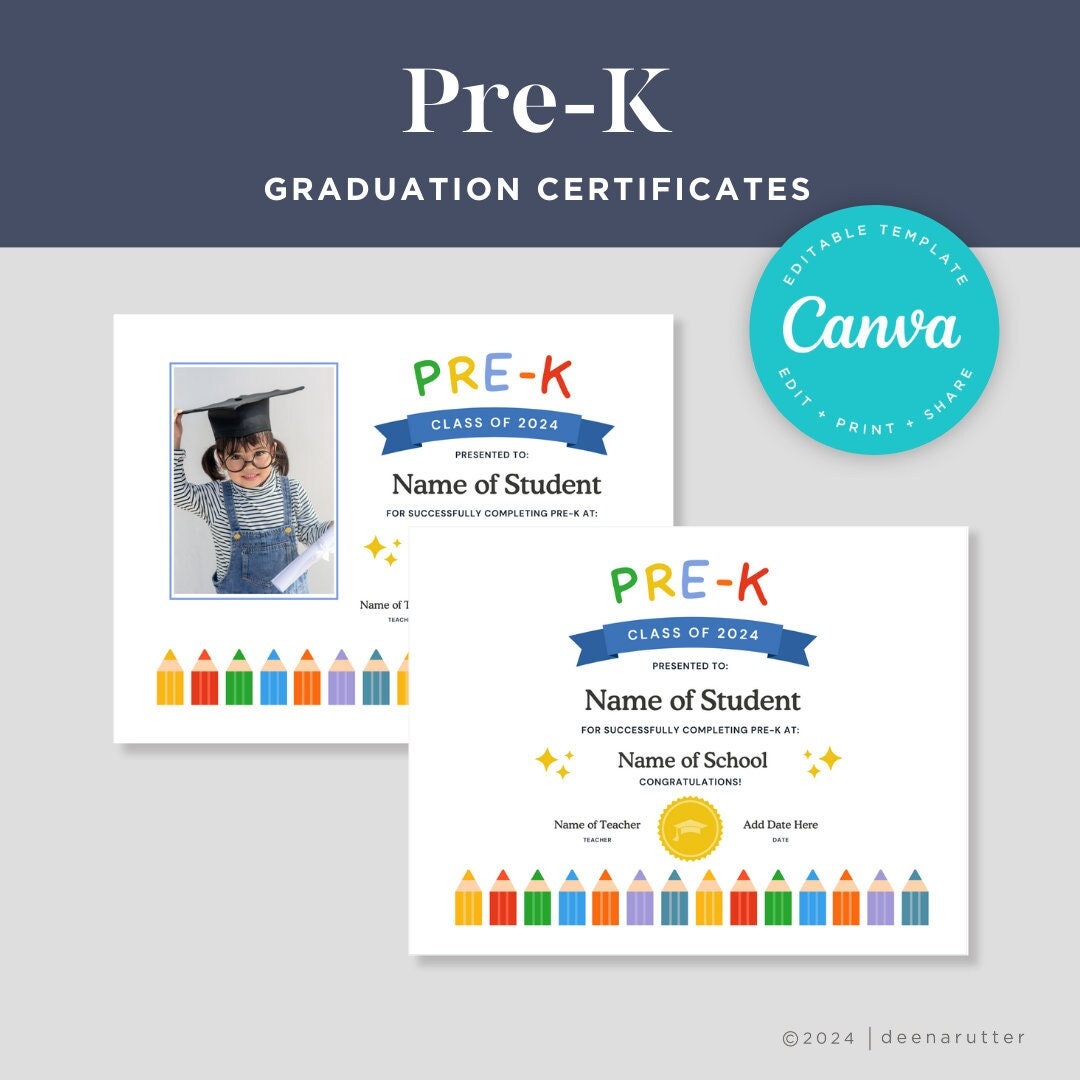 Pre-k Graduation Certificate Template | Editable Graduation Diploma - Etsy