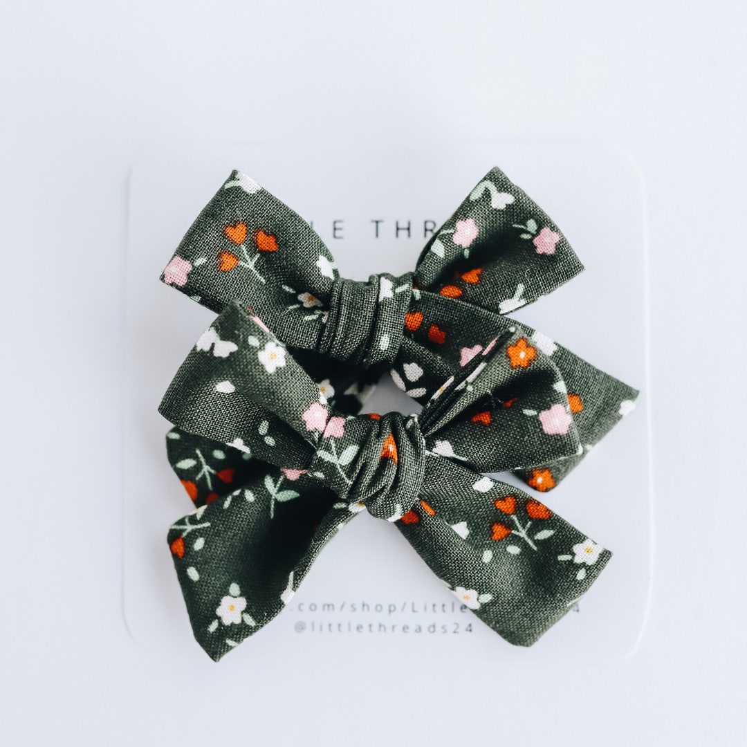 Floral Pigtail Bow Set | Green Spring Hair Clips - Etsy