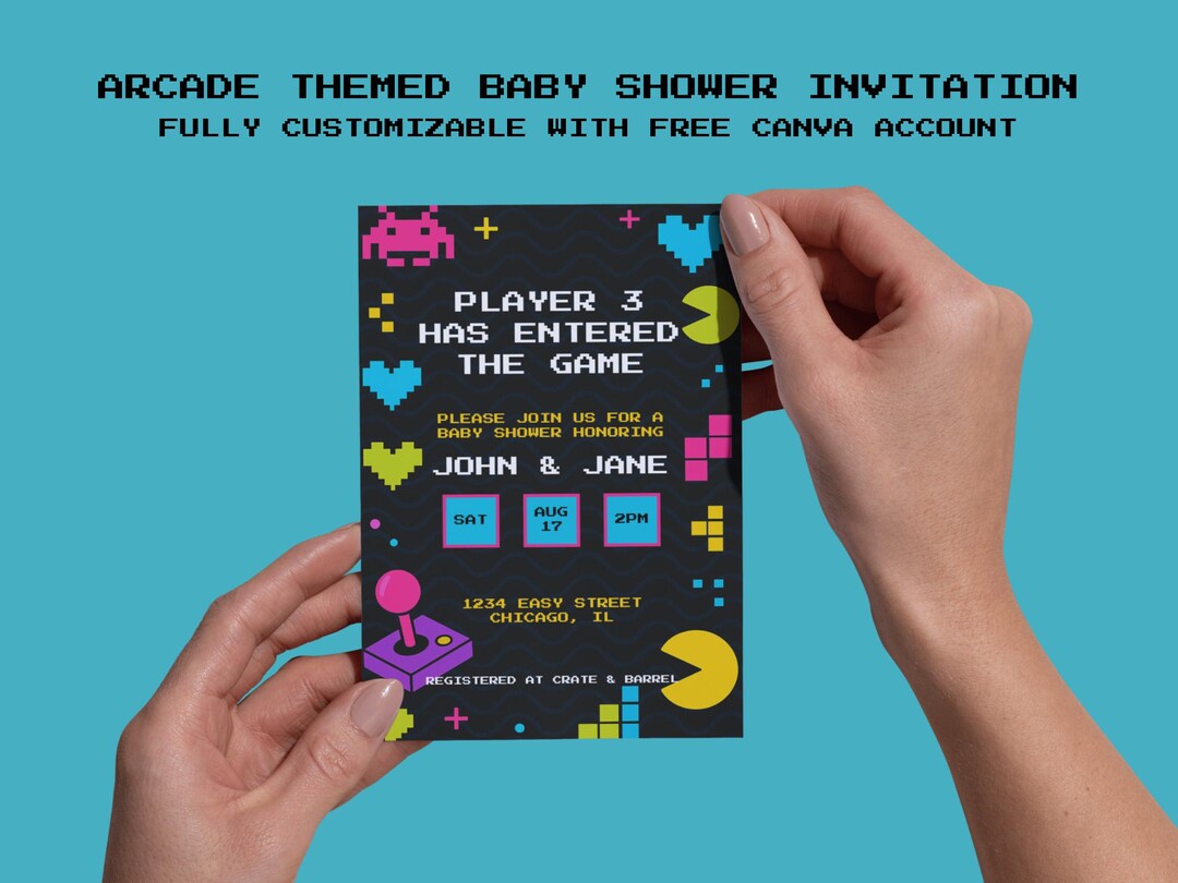 Retro Arcade Baby Shower Invitation: Gamer Theme (canva Template ...