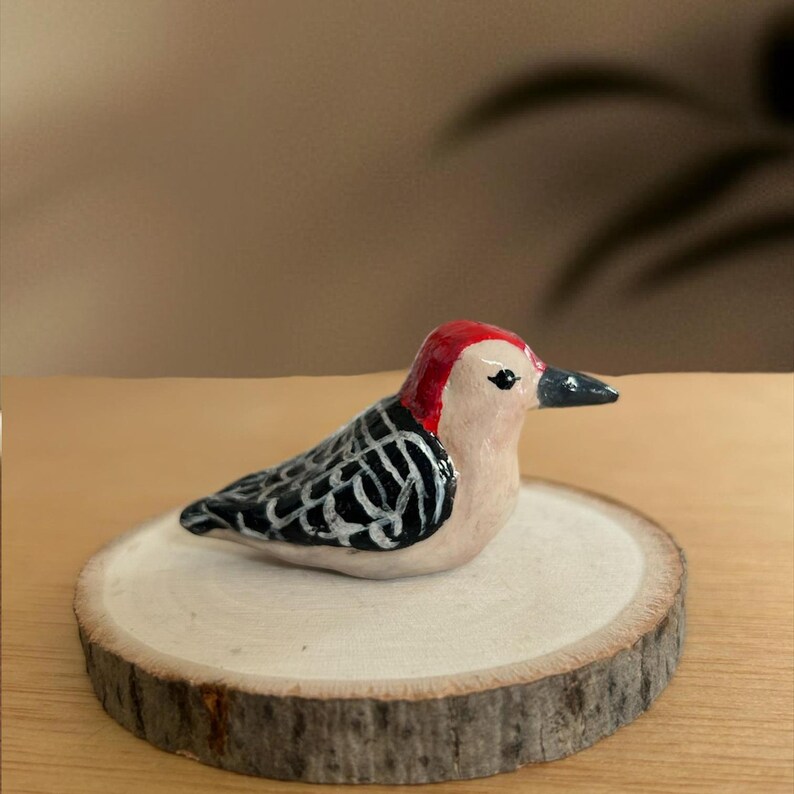 Tiny Clay Woodpecker | Original Clay Bird Sculpture | Mini Bird Figure ...