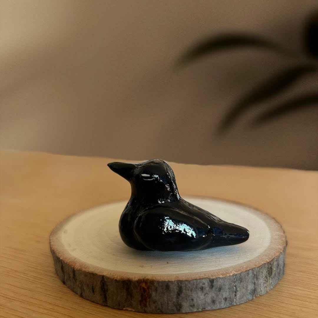 Tiny Clay Raven | Original Clay Bird Sculpture | Mini Bird Figure ...