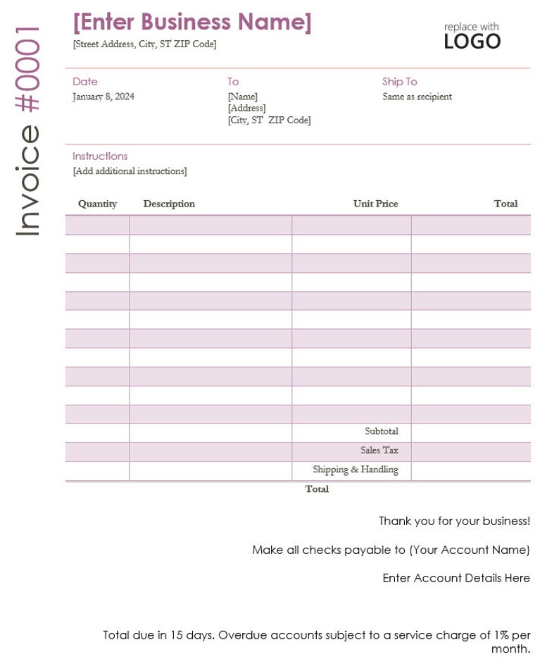 Easy to Edit Invoice Templates - Etsy