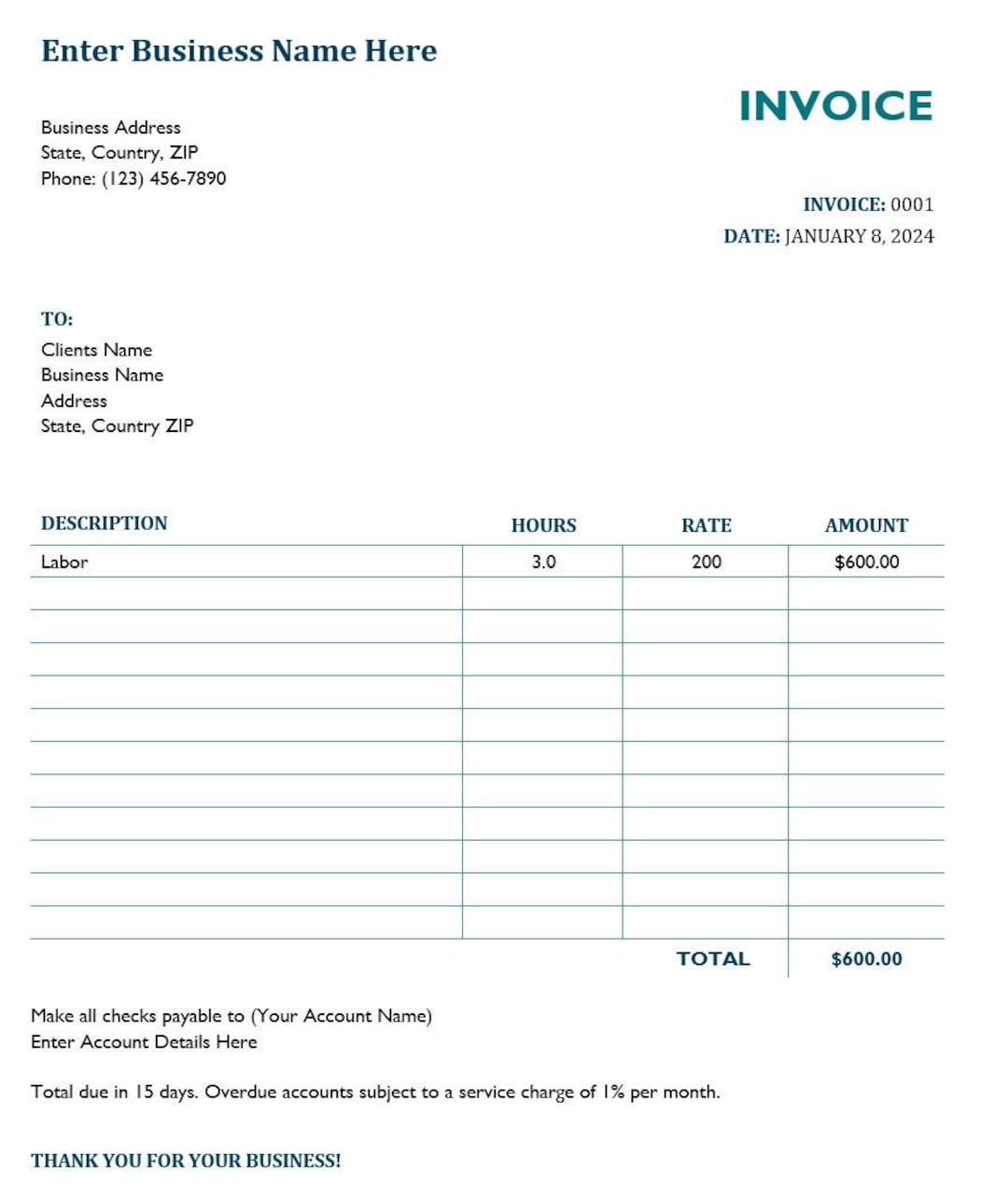 Easy to Edit Invoice Templates - Etsy